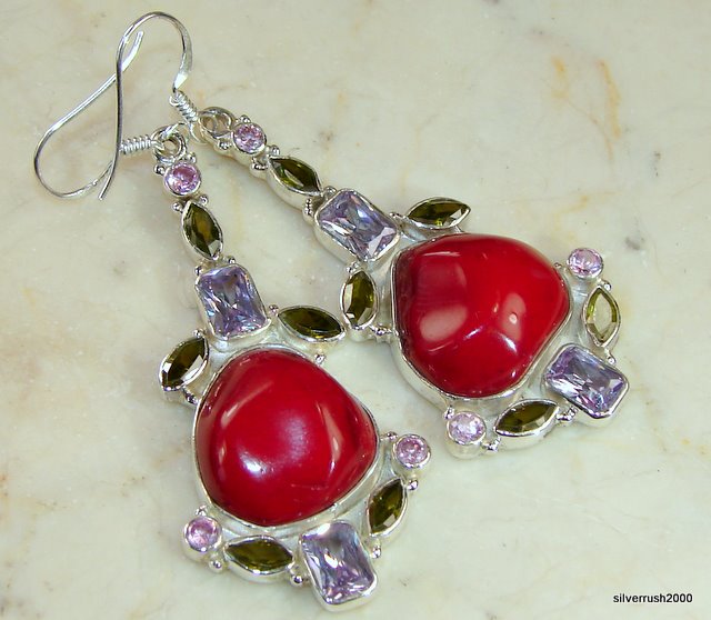 Long!! Red Fancy Coral Sterling Silver Earrings | Bubblelounge