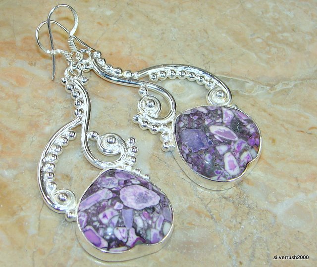 Purple Song Crinoid Fossil Sterling Silver Earrings | Dazzlebridge