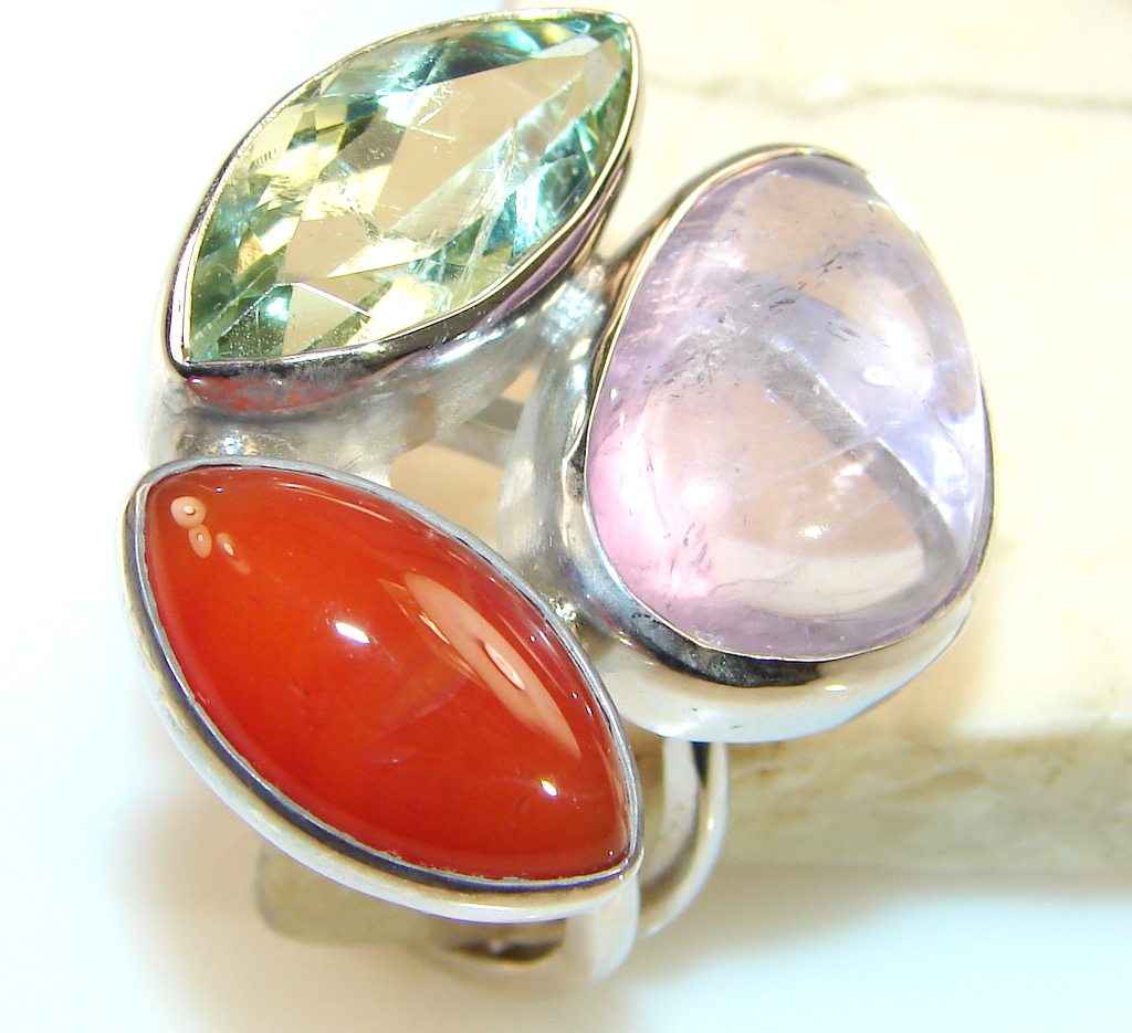 Beautiful Solid Multistone Sterling Silver Ring S. 8 | Thoughtbug