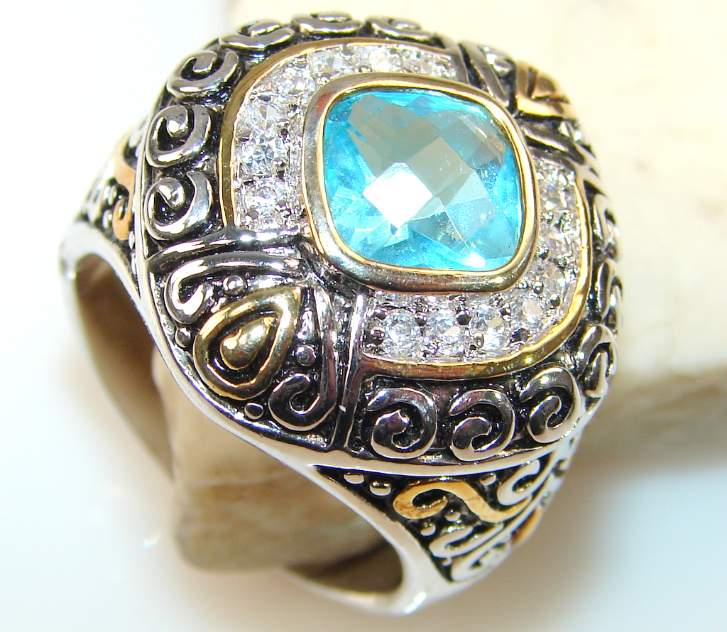 Beautiful Solid Blue Topaz Sterling Silver Ring S. 9 | Gigatags
