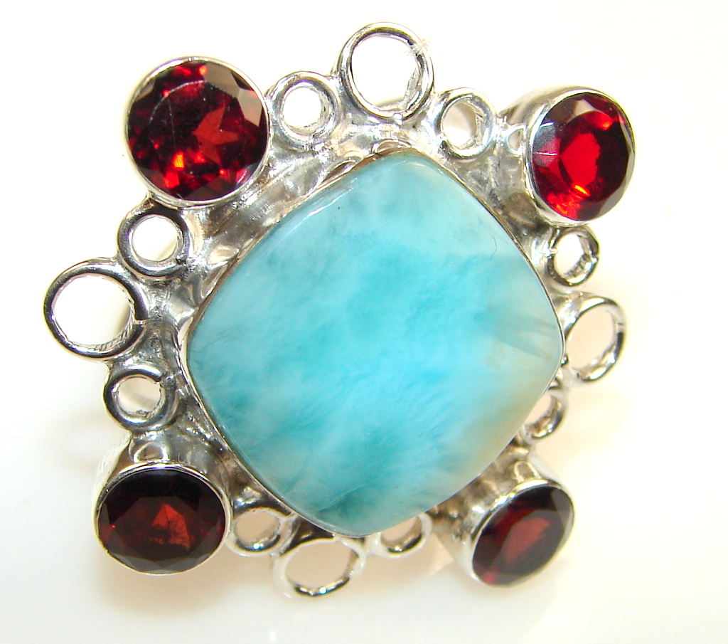 Beautiful Solid Blue Larimar Sterling Silver Ring S. 11 3/4 | Dazzlebridge