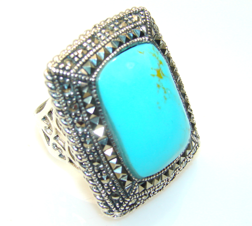 Huge!! Design Turquoise Sterling Silver Ring S. 6 1/2 | Oolium