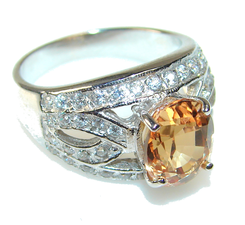 Luxury Light Golden Topaz Sterling Silver Ring S. 7 1/4 | Dazzlebridge