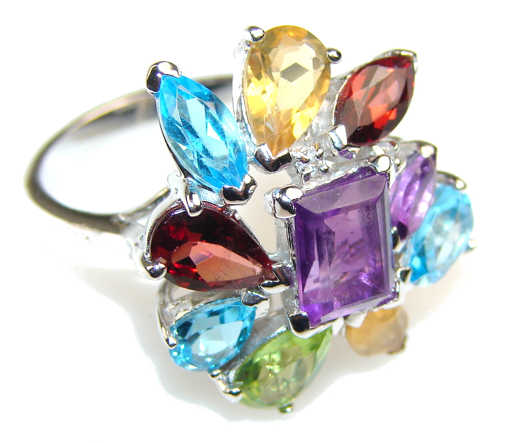 Excellent Multicolor Quartz Sterling Silver Ring S. 8 1/2 | Oolium