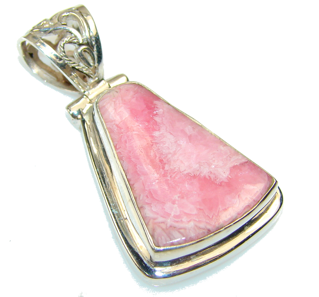 Precious Pink Rhodochrosite Sterling Silver Pendant | Digiopia