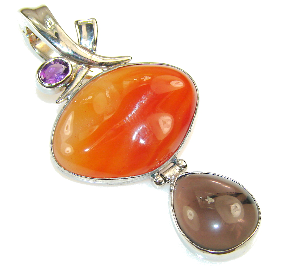 Precious Design!! Brown Agate Sterling Silver Pendant | Bubblespot