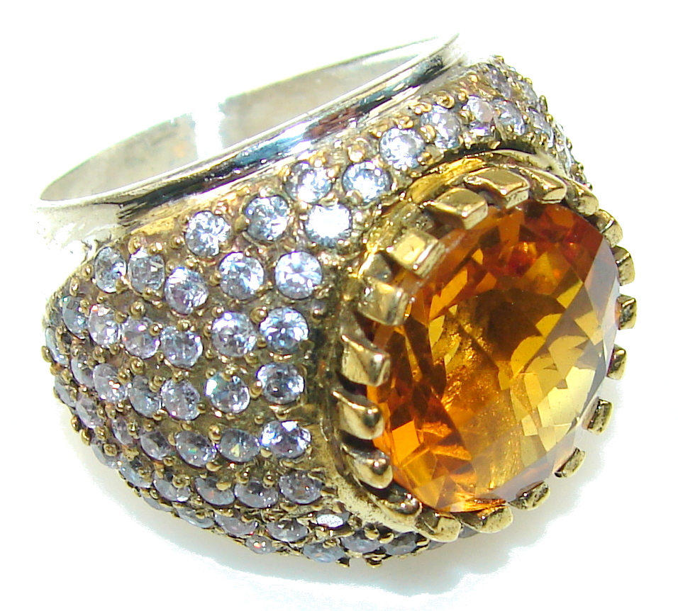 Luxury Design! Golden Topaz 14ct Gold Sterling Silver Ring S. 9 ...