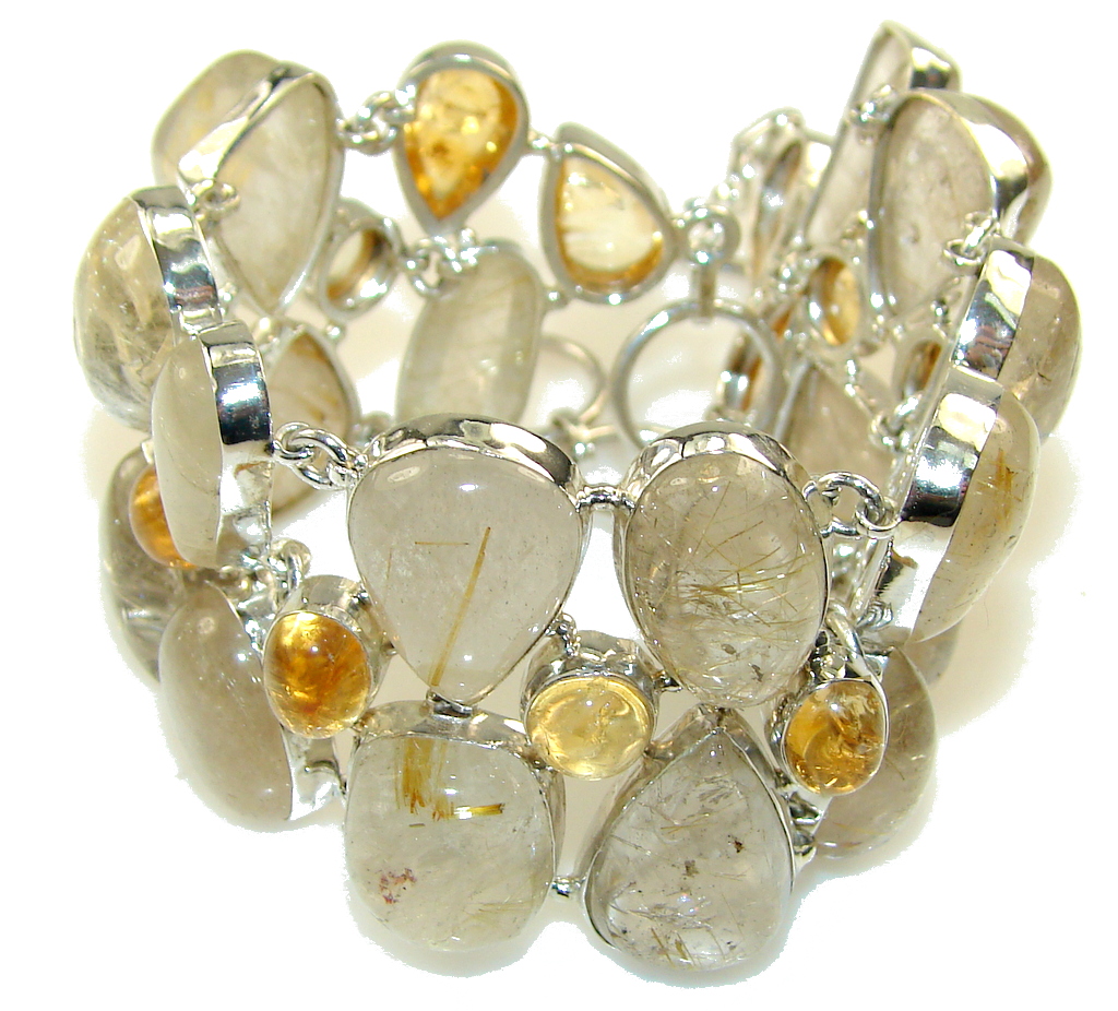 Fabulous Secret!! Golden Rutilated Quartz Sterling Silver Bracelet ...